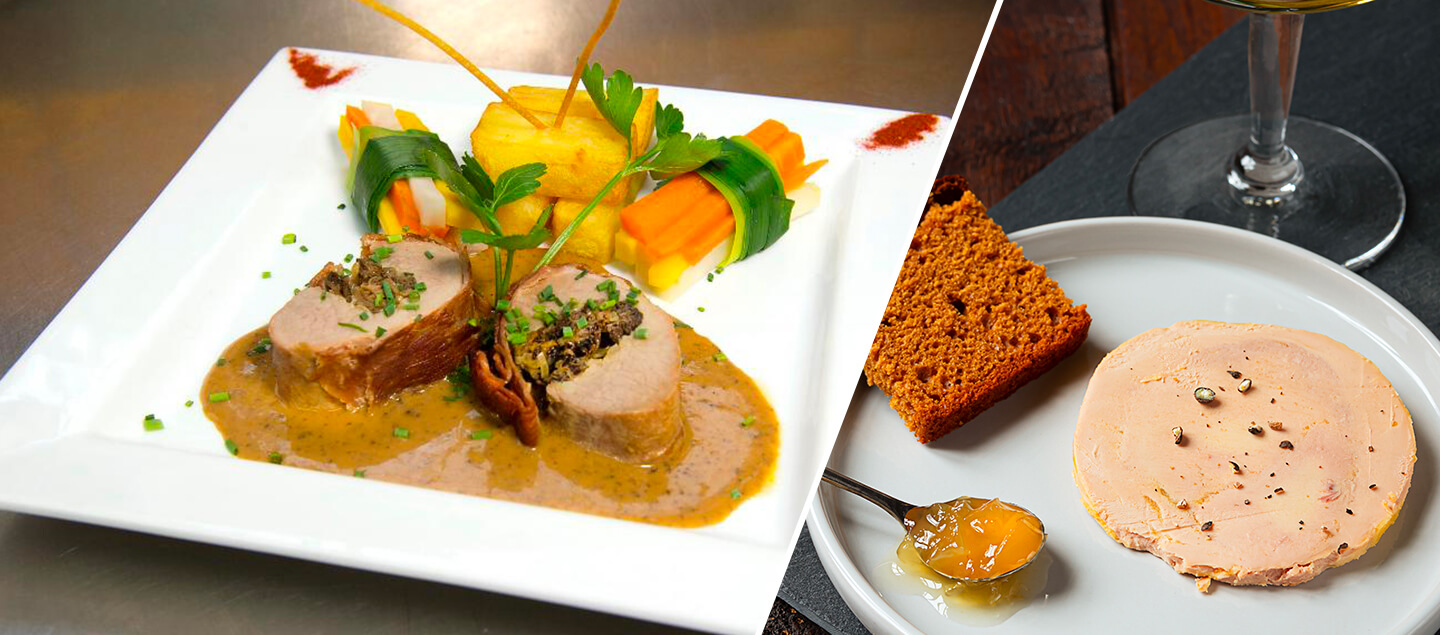 Menu semi gastronomique complet avec entrée, plat et dessert au ...