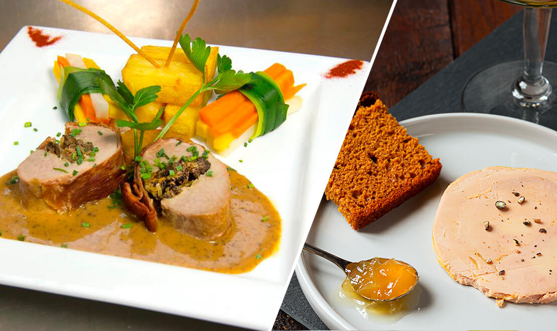 Menu semi gastronomique complet avec entrée, plat et dessert au ...