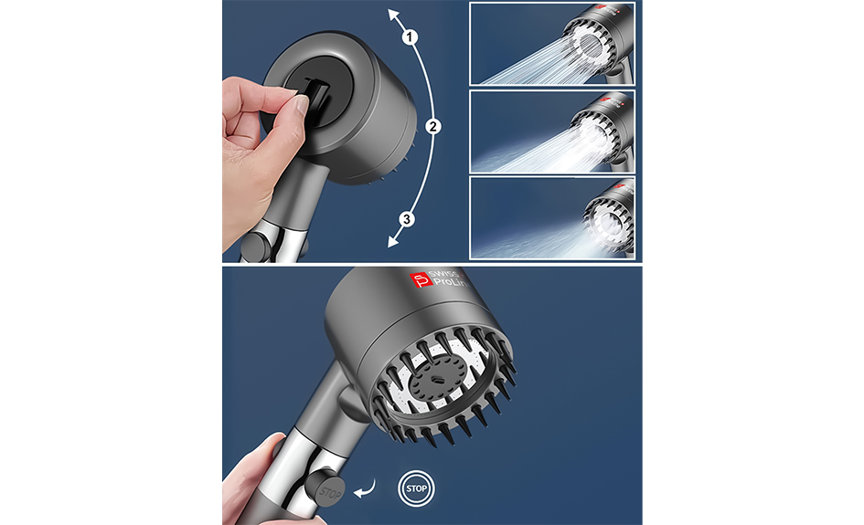 Pommeau de douche avec 3 modes puissants Swiss ProLine - Realdeals.ch
